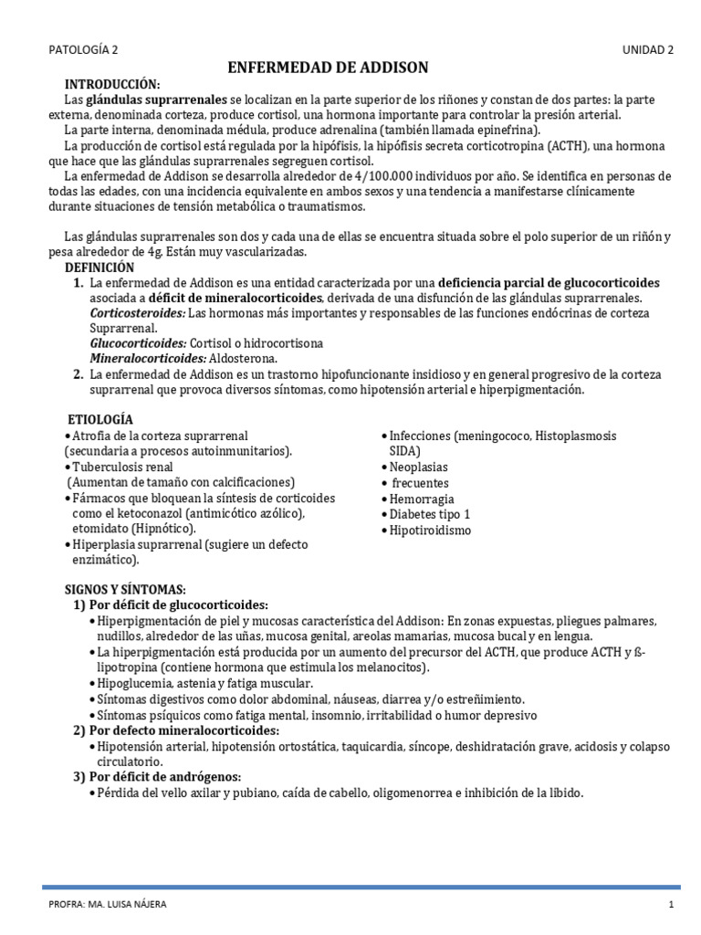 Enfermedad de Addison | PDF | Glándula suprarrenal | Hormona adrenocorticotrópica