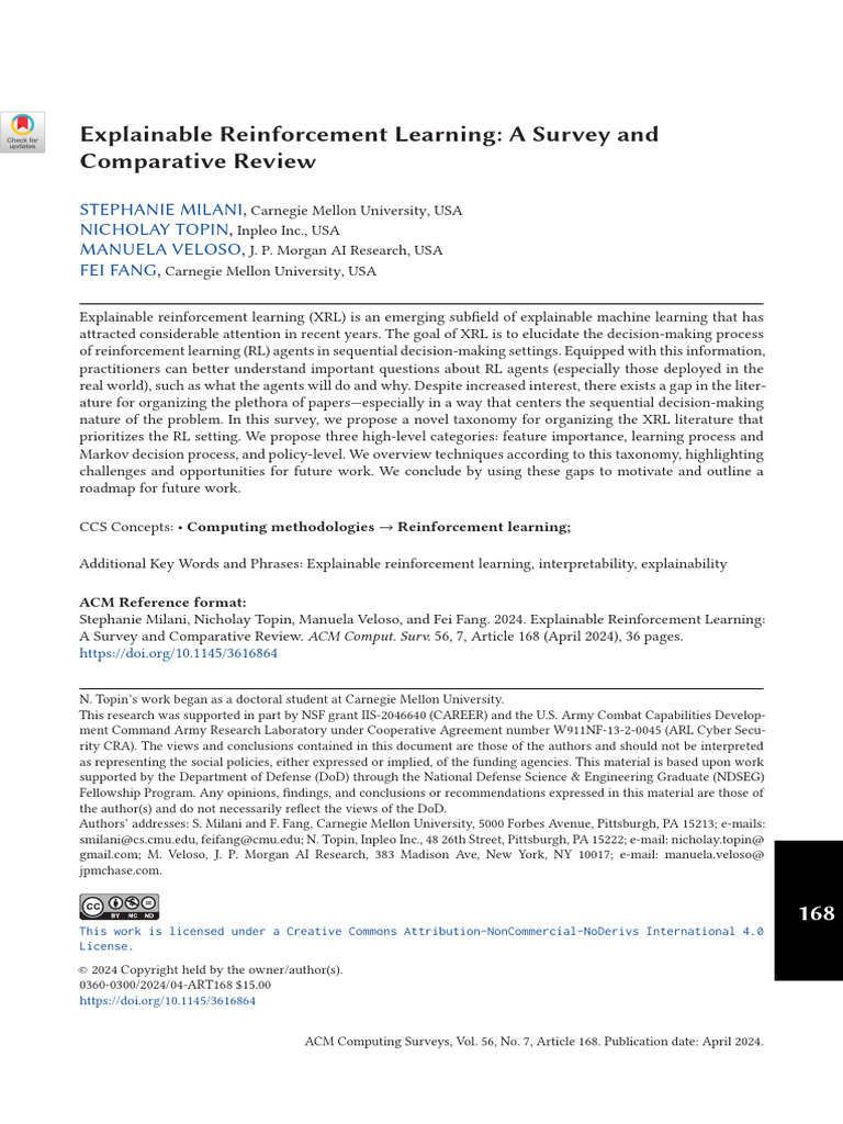 Explainable Reinforcement Learning: A Survey and Comparative Review | PDF | Machine Learning ...
