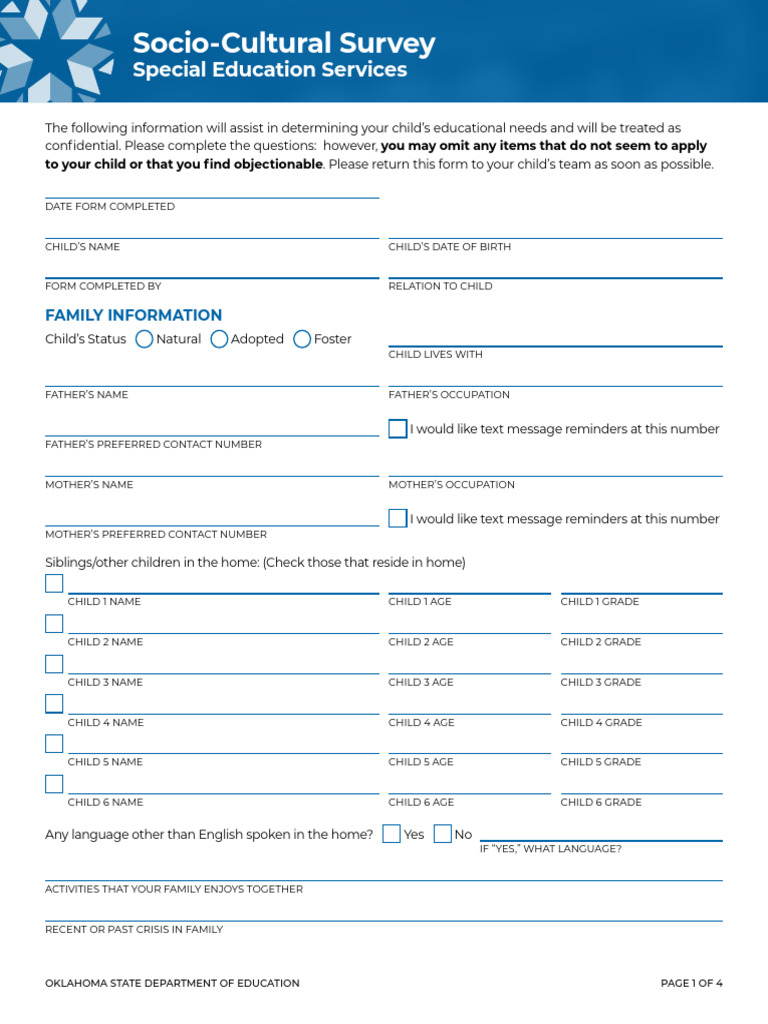3 Socio-Cultural Survey | PDF | Intellectual Disability | Special Education