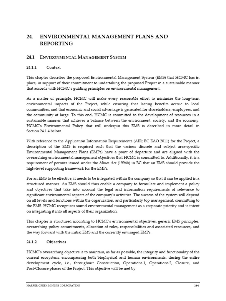 Environmental Management Plans and Reporting: 24.1.1 Context | PDF ...