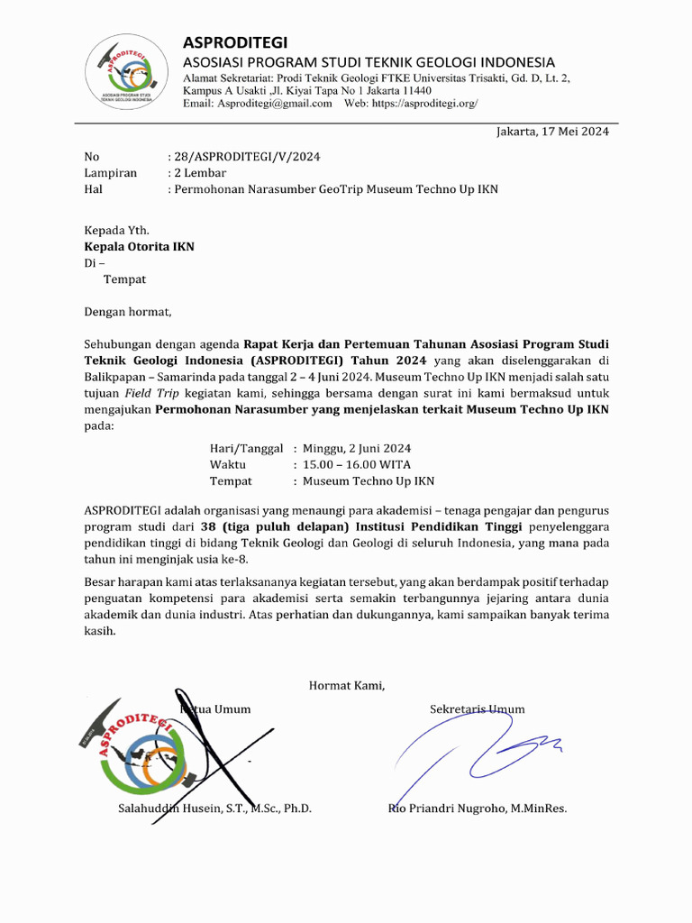 Surat Permohonan Narasumber Museum Techno Up IKN | PDF