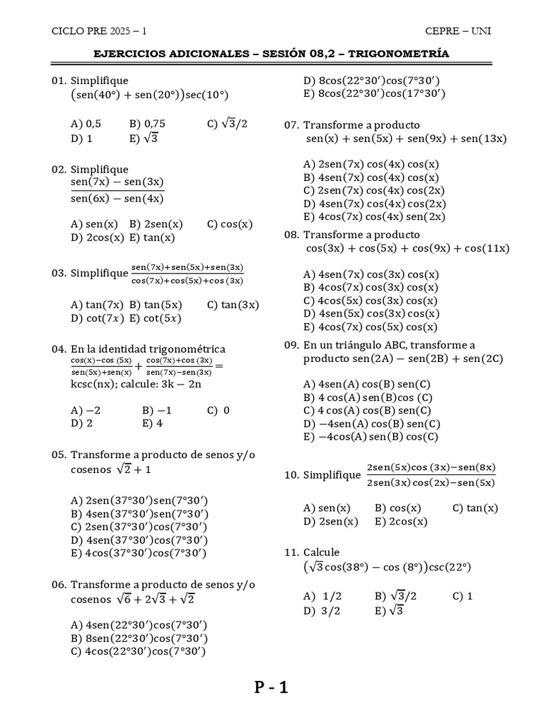 Ejercicios de Trigonometría Avanzada | PDF | Euclides | Trigonometría