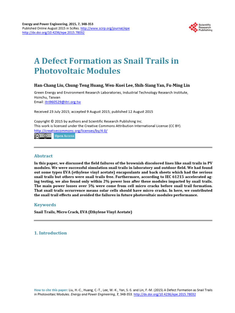 A Defect Formation As Snail Trails in Photovoltaic | PDF ...
