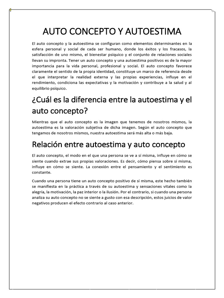 AUTO CONCEPTO Y AUTOESTIMA (11 de Junio Del 2020) | PDF | Autoestima ...