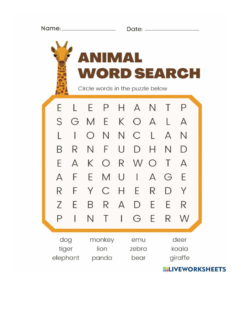 Animals Wordsearch | PDF