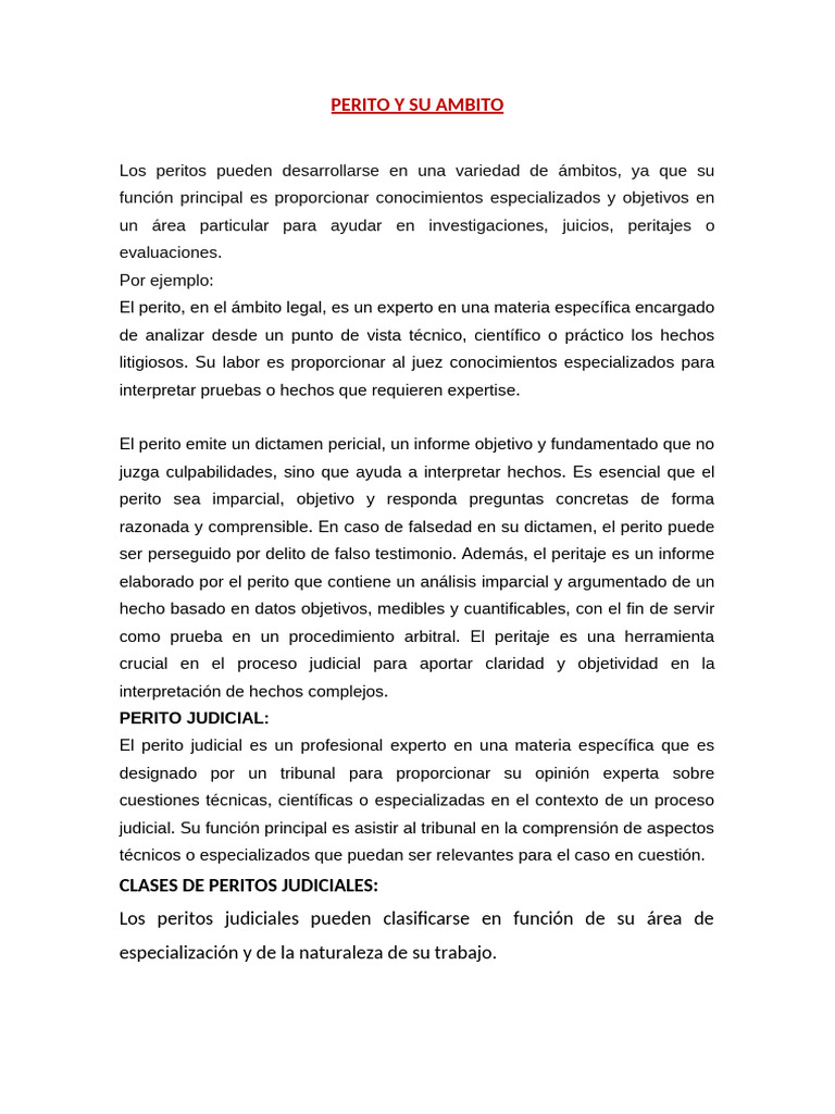 Tipos de Peritos Judiciales y Funciones | PDF | Testigo experto