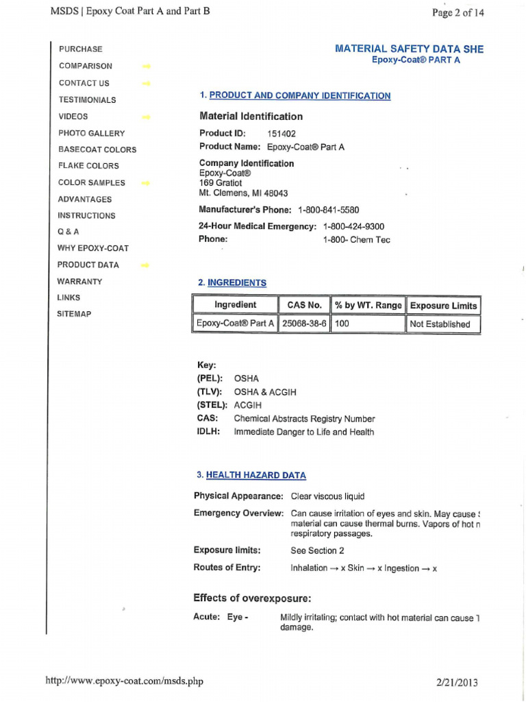 MSDS For Epoxy-Coat - W | PDF