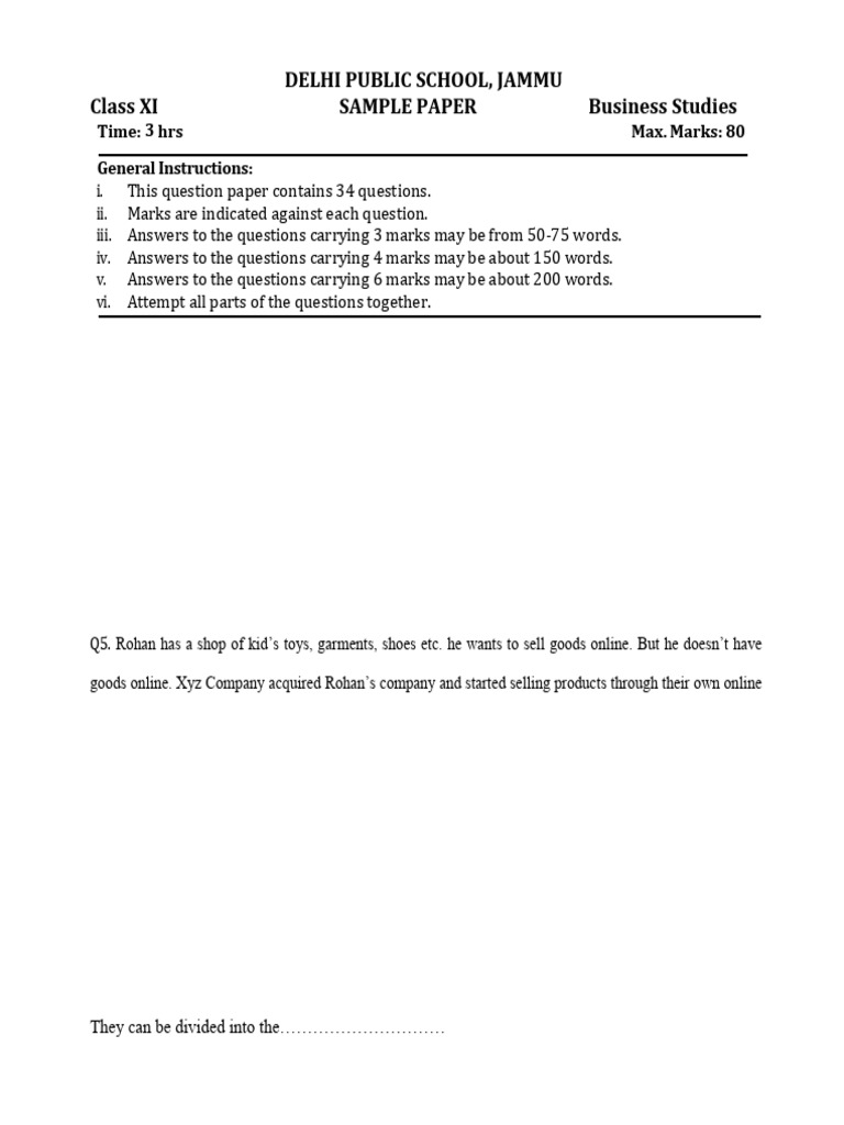 BST Sample Paper Xi Class | PDF | Insurance | Business