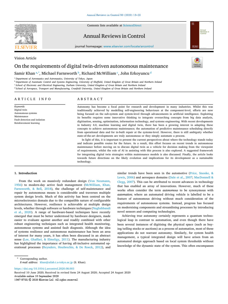 Digital Twin in Autonomous Maintenance | PDF | Reliability Engineering | System
