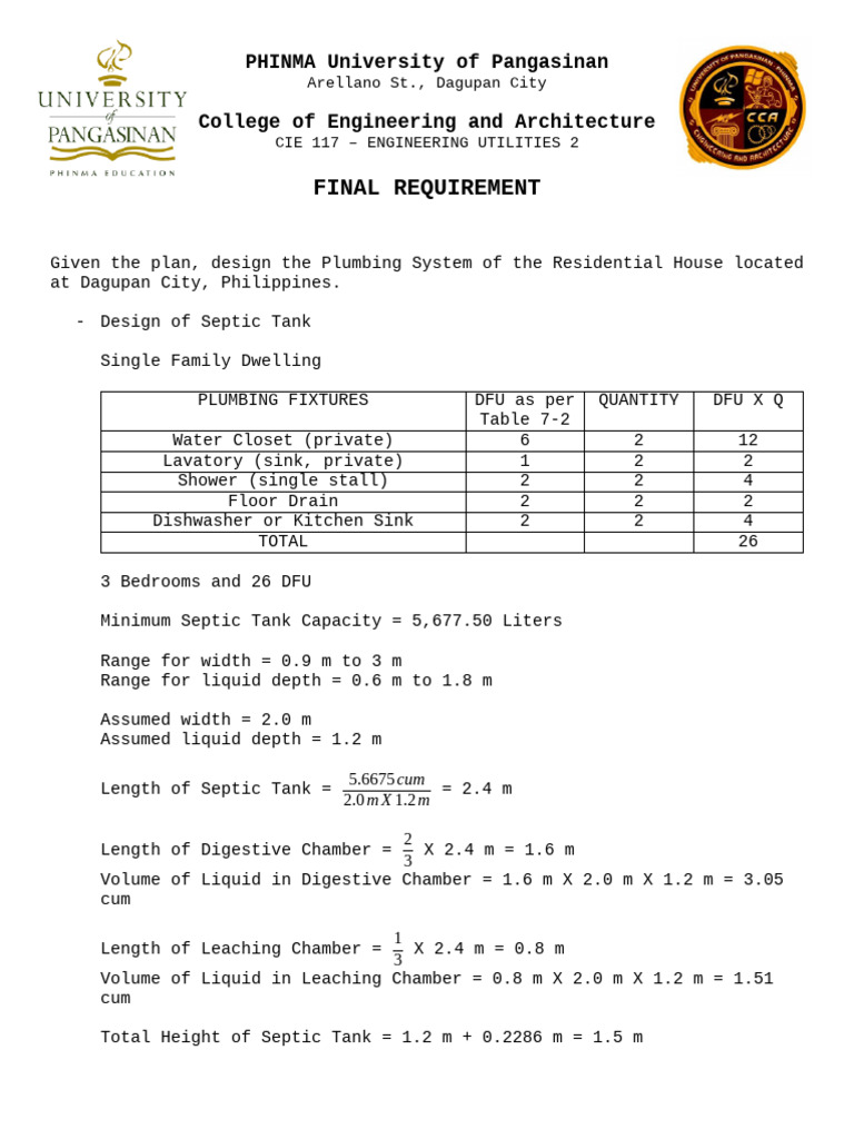 Cie 117 Final Requirement 2 | PDF | Septic Tank | Hydraulic Engineering