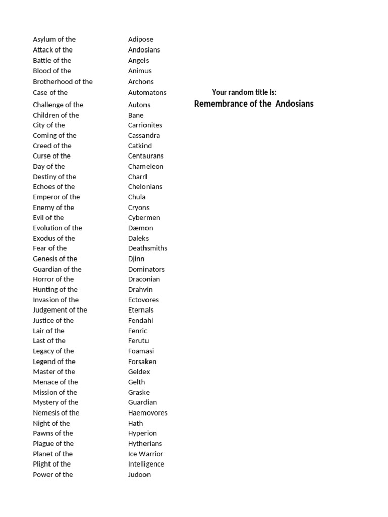 Doctor who titles v3.1 | PDF | Doctor Who | Fictional Species And Races