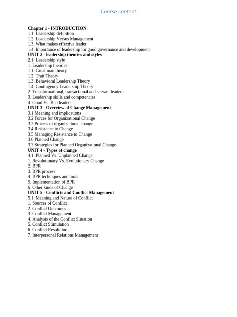 Leadership Course Outline | PDF | Business | Self-Improvement