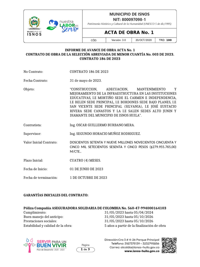 ACTA DE OBRA No.1 EDUCACION | PDF | Derecho