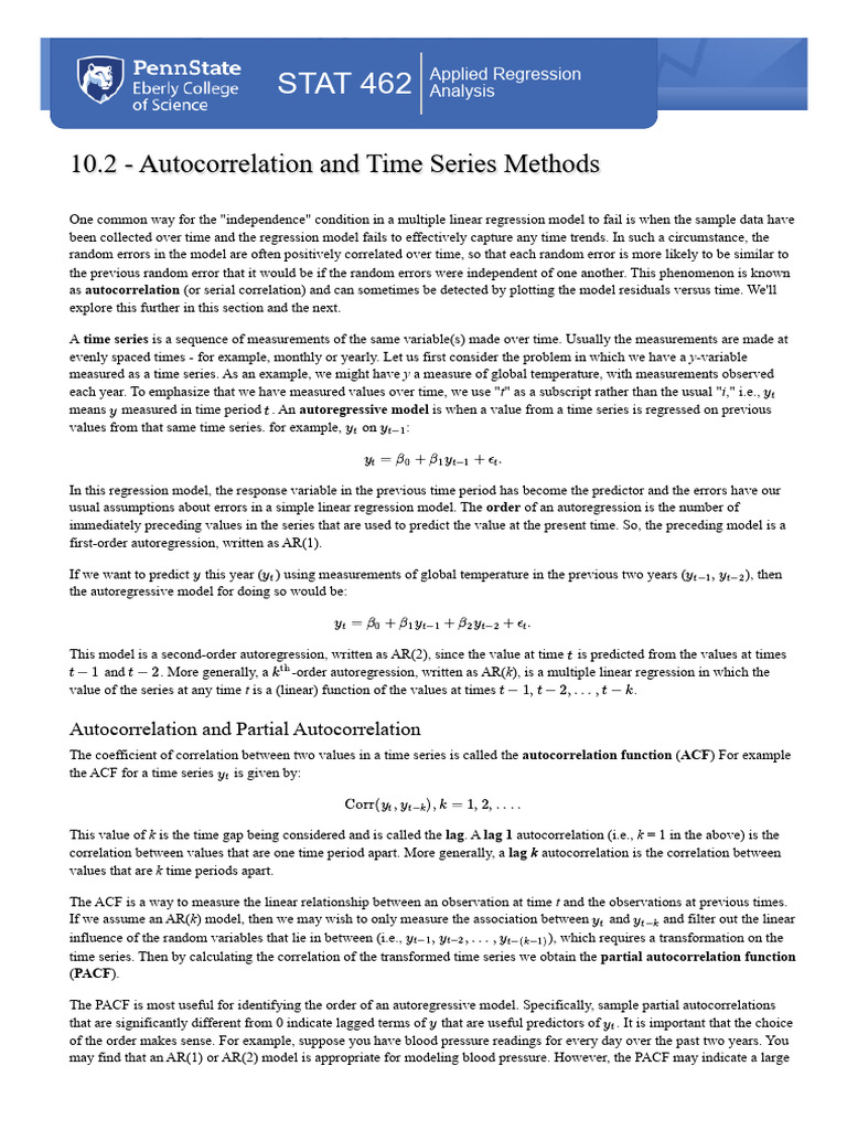 10.2 - Autocorrelation and Time Series Methods - STAT 462 | PDF ...