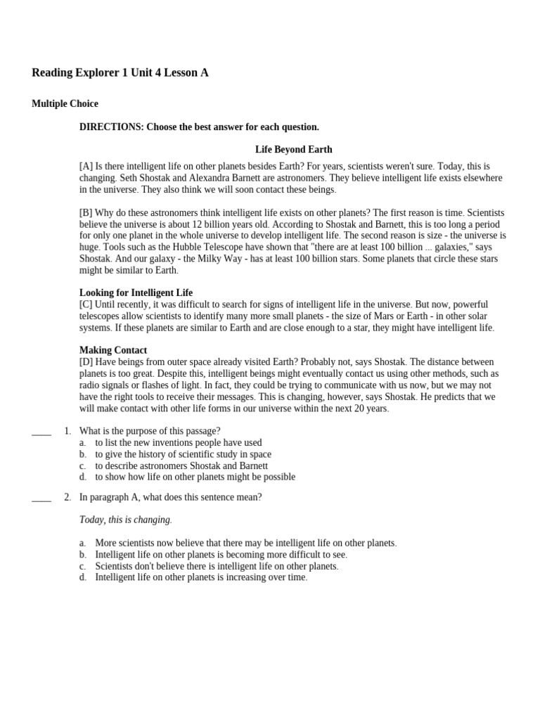 reading_explorer_1_unit_4_lesson_a | PDF | Europa (Moon) | Extraterrestrial Life