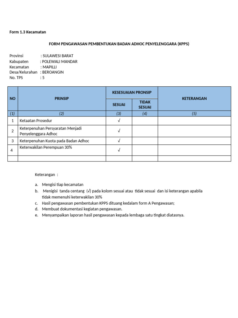 Alat Kerja Pengawasan KPPS - Beroangin | PDF