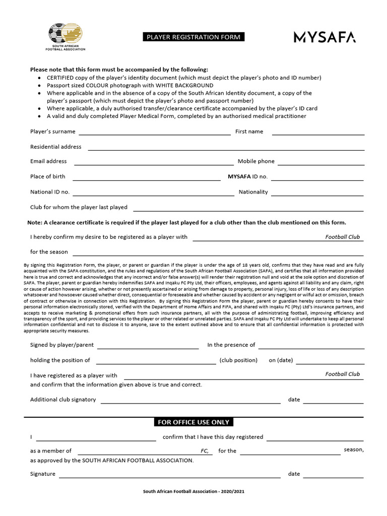 MYSAFA Registration Forms | PDF | Identity Document | Common Law