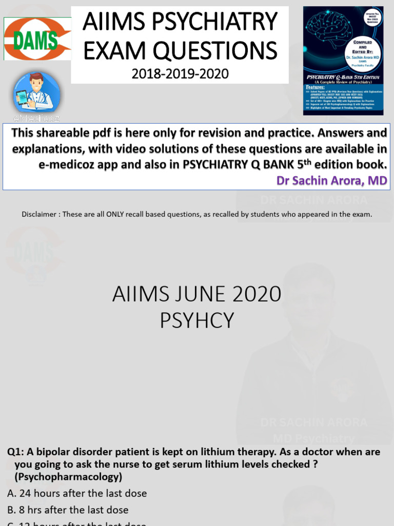 Aiims Psychy Pyq 2018 To 2020 | PDF | Dementia | Psychopharmacology