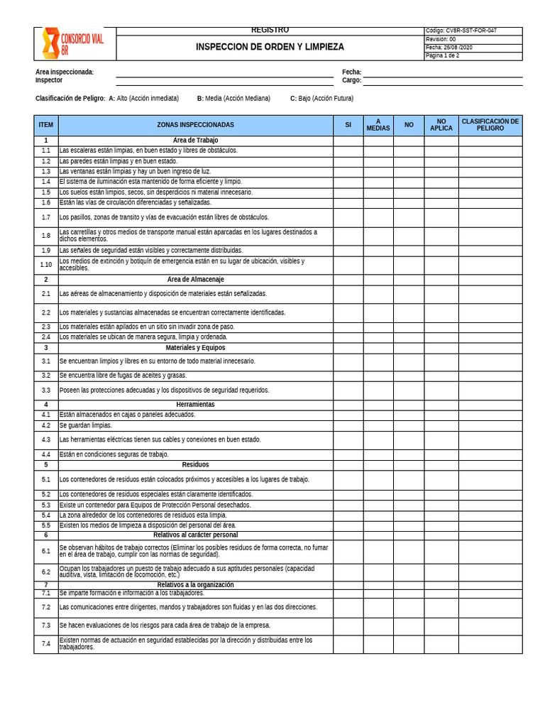 Inspección de Orden y Limpieza | PDF