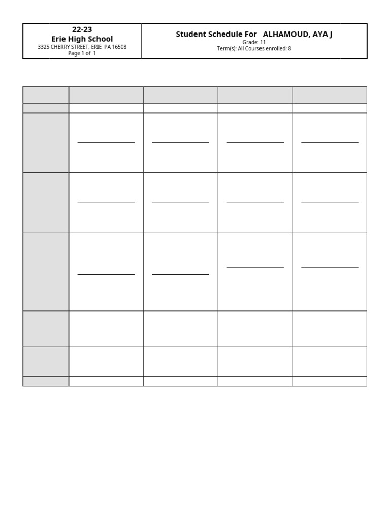 Erie High School Student Schedule 2022-23 | PDF
