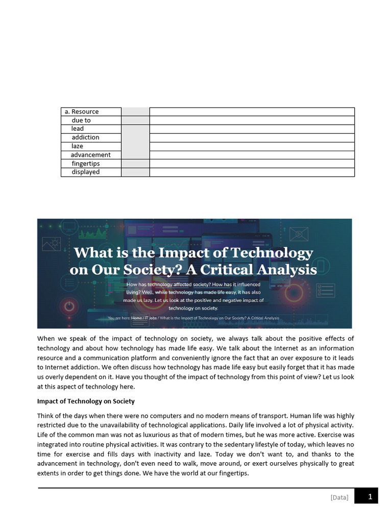 What Is The Impact of Technology On Our Society | PDF | Internet ...