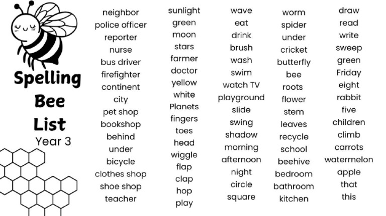 Spelling Bee - Year 3 | PDF