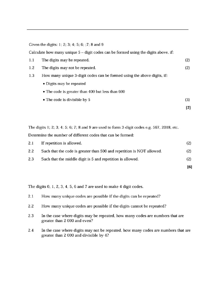 Fundamental Counting Principle With Digit Codes - 240802 - 205928 | PDF