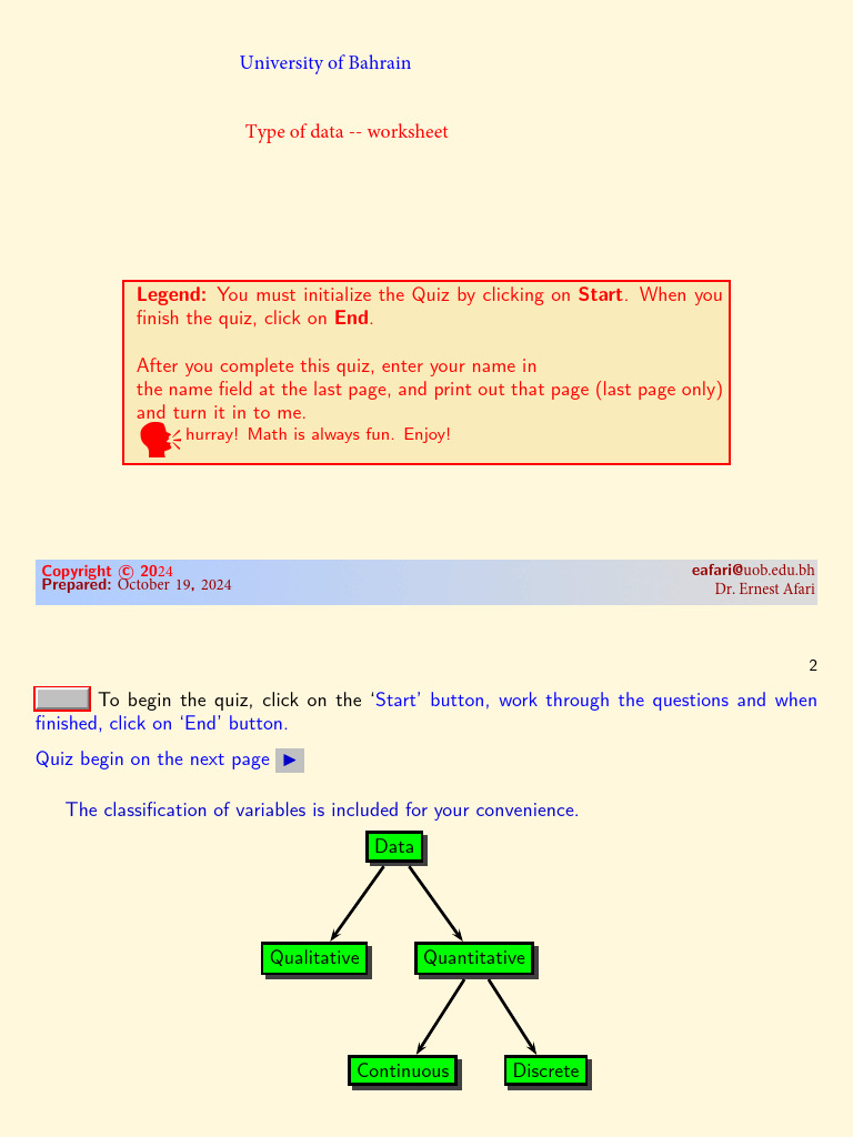 Type of Data - Worksheet | PDF | Statistics | Statistical Inference
