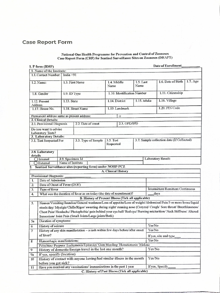 CRF - Form For Zoonoses | PDF