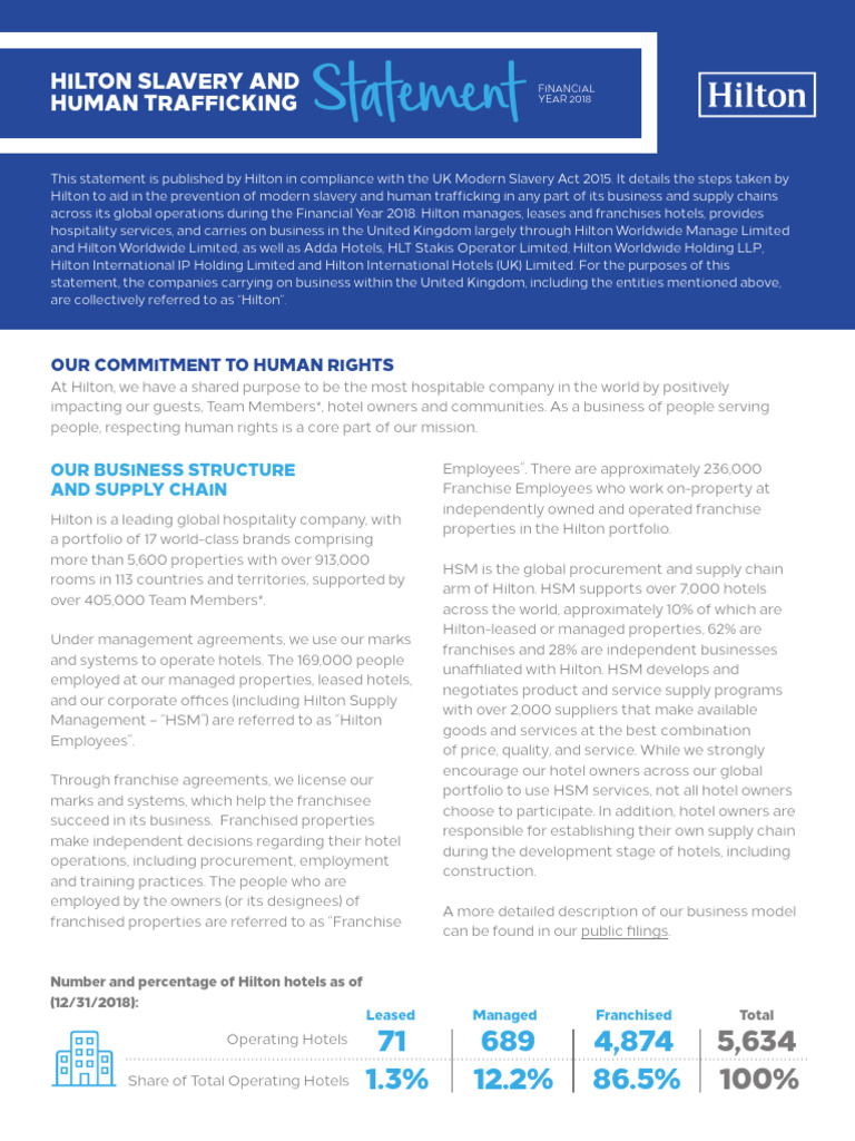 2019 Hilton MSA Statement | PDF | Franchising | Human Trafficking