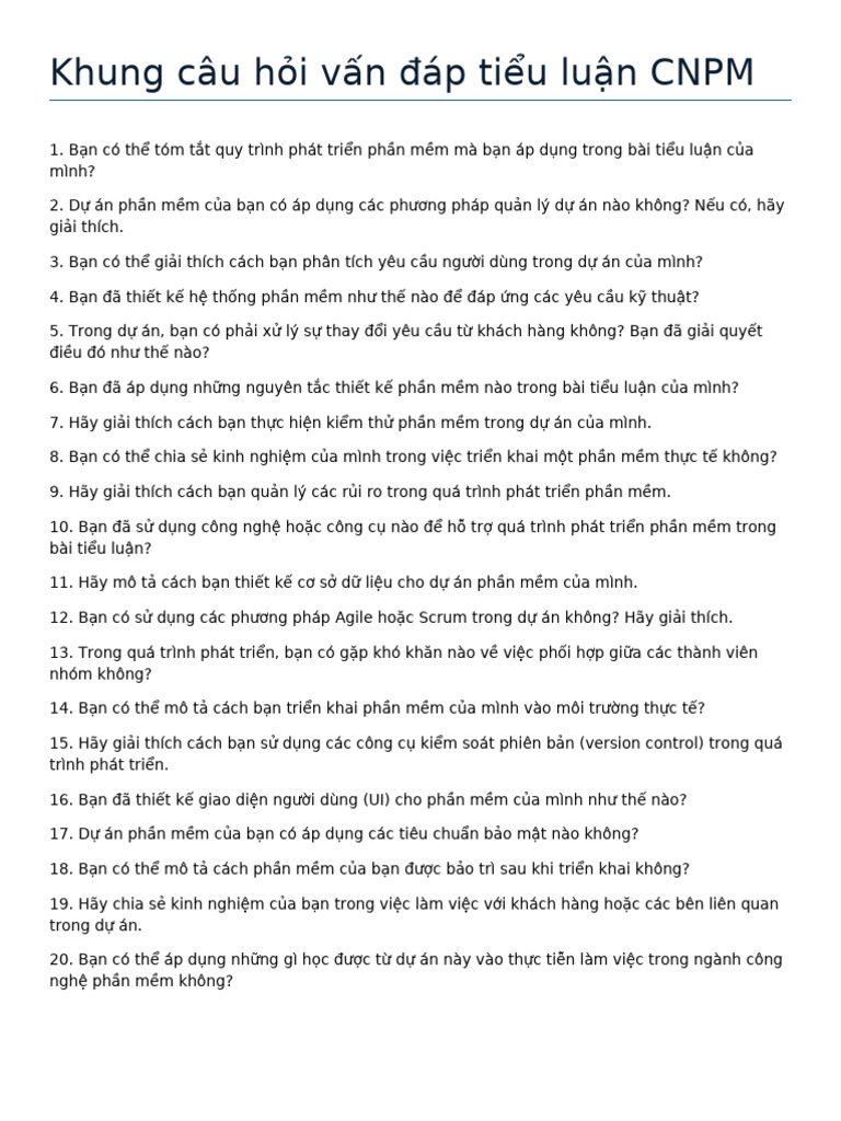 Khung Cau Hoi - CNPM | PDF