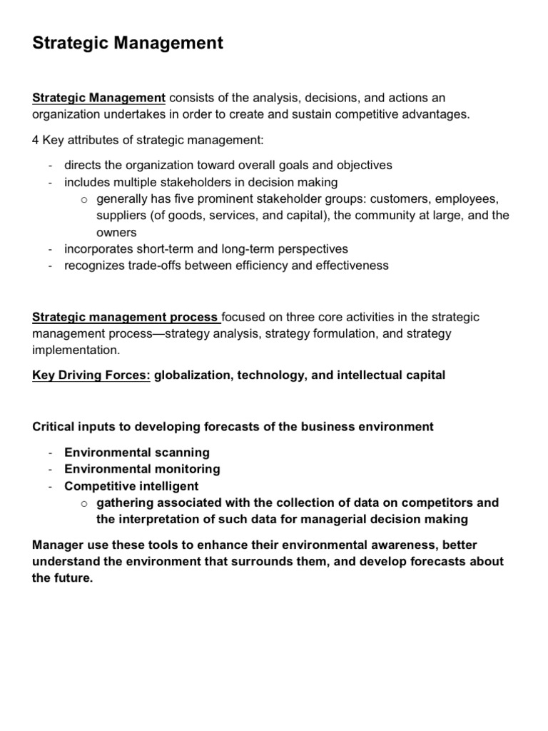 Strategic Management Notes | PDF