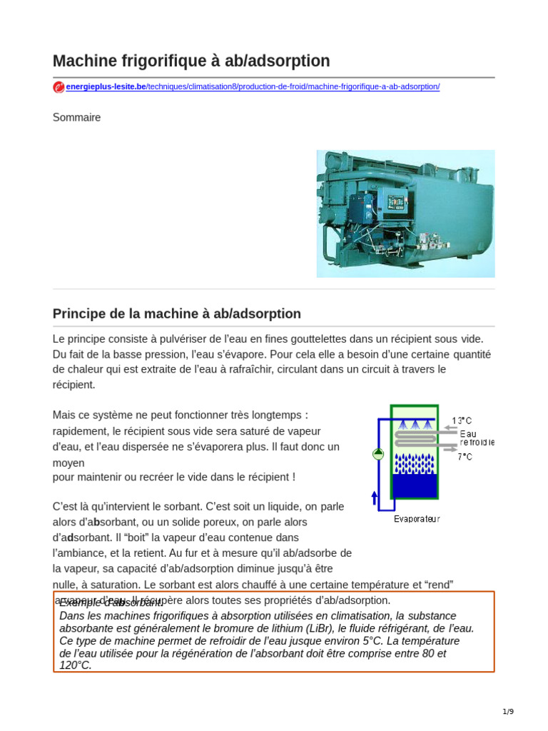 Machine frigorifique à absorption et adsorption | PDF | Réfrigération ...