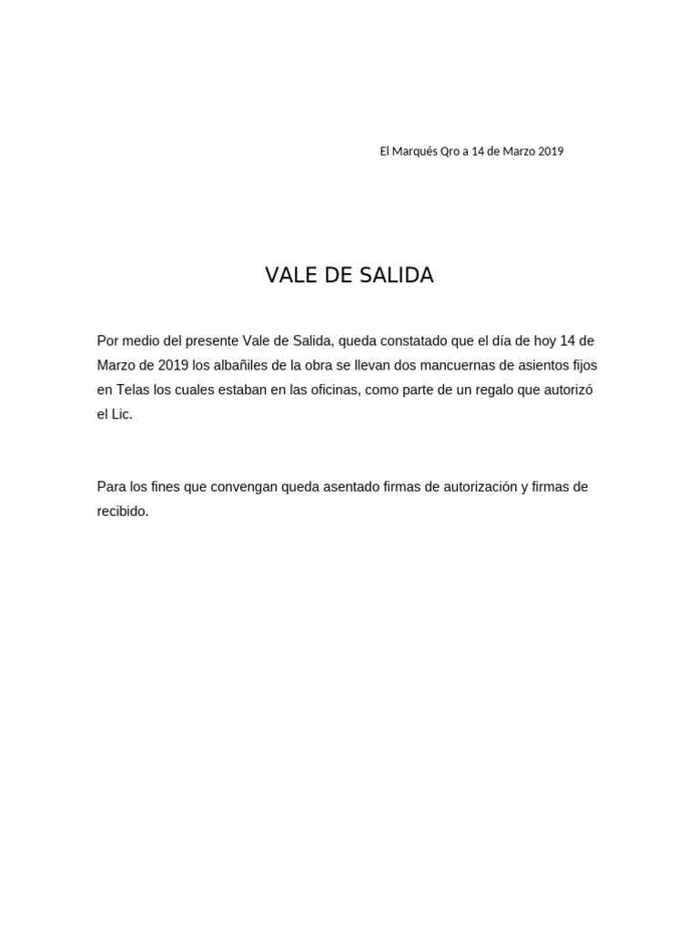 Vale de Salida | PDF