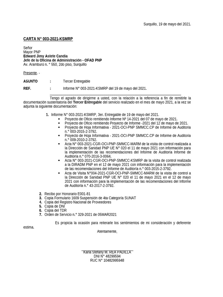 Carta - Remision de I Entregable | PDF