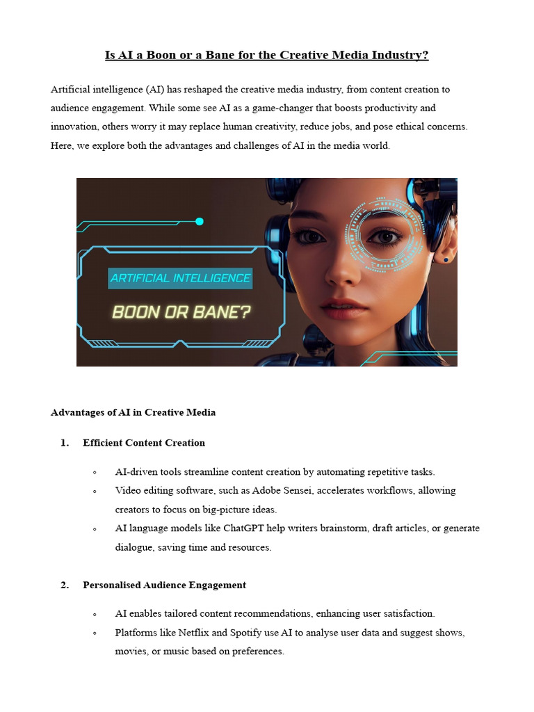 Is AI A Boon or A Bane For The Creative Media Industry? | PDF ...