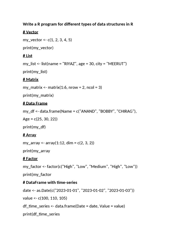 R Data Structures and Variables Guide | PDF | Teaching Methods ...