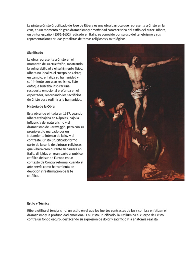 La Pintura Cristo Crucificado de José de Ribera Es Una Obra Barroca Que Representa A Cristo en ...