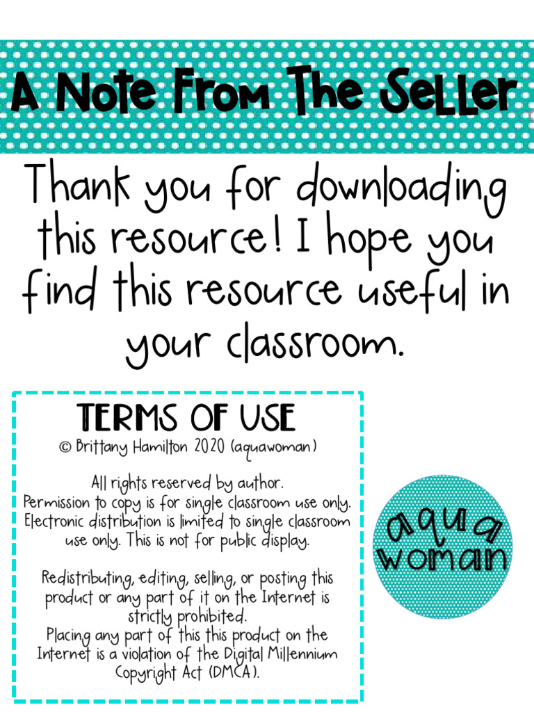Thank You For Downloading This Resource! I Hope You Find This Resource Useful in Your Classroom ...