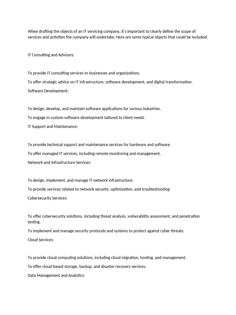 When Drafting The Objects of An IT Servicing Company | PDF | Cloud Computing | Computer Security