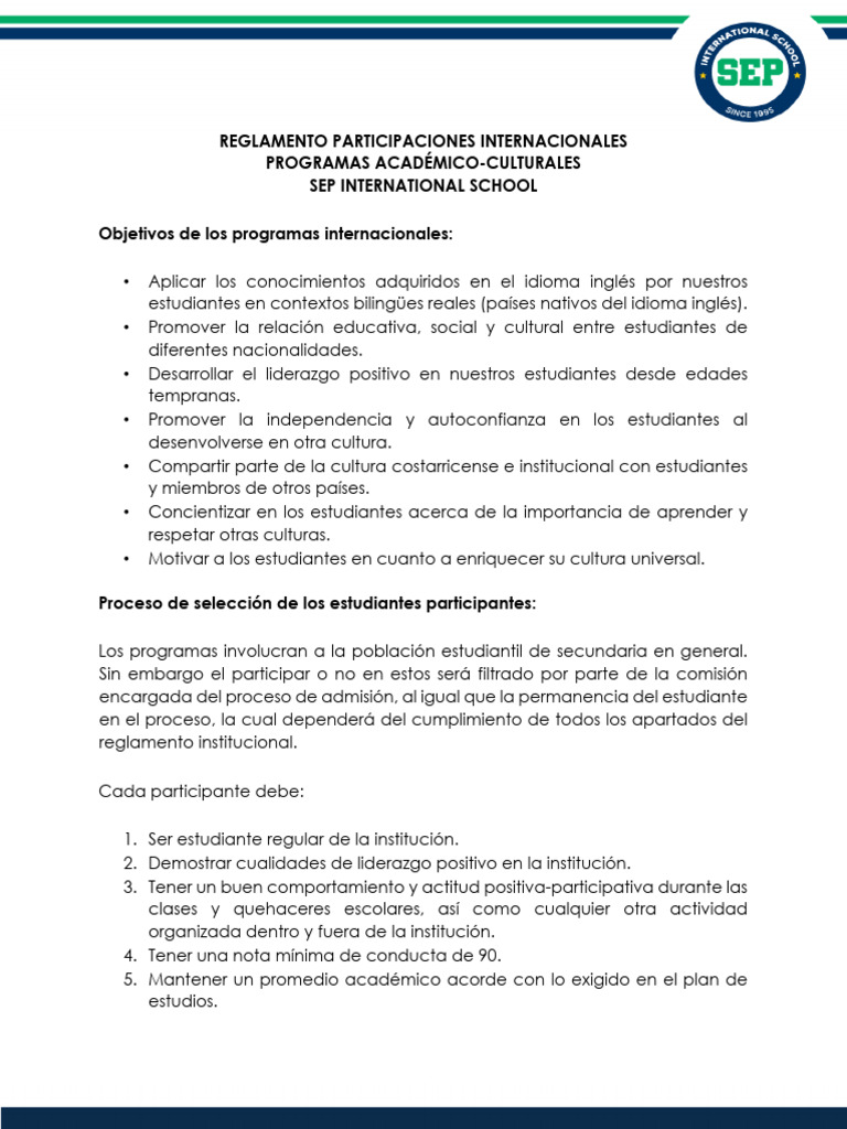 Reglas Programas Internacionales Sep 2023-2024 | PDF | Comportamiento ...