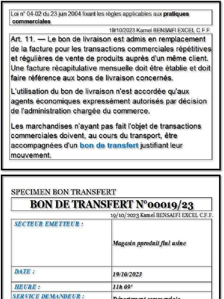 Bon de Livraison Bon de Transfert | PDF
