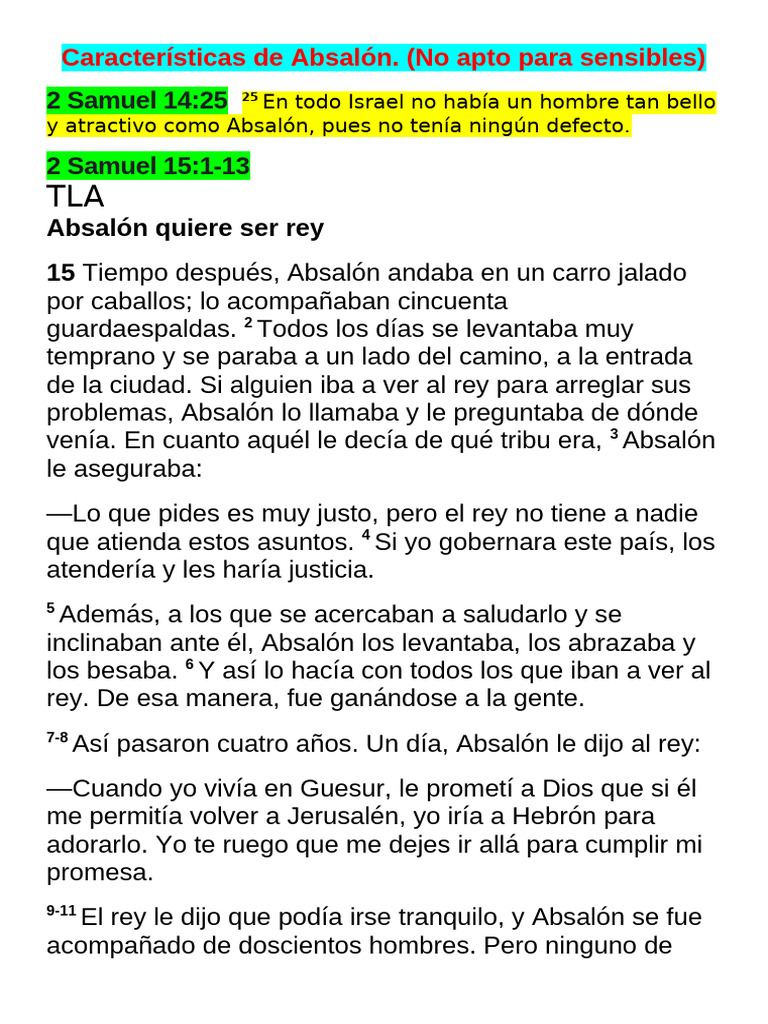 Características del espíritu de Absalón | PDF | David | Orgullo