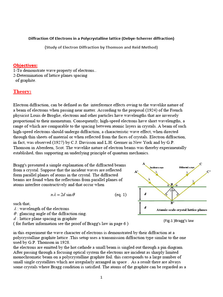 Diffraction of Electrons in A Polycrystalline Lattice) | PDF | Electron | Diffraction