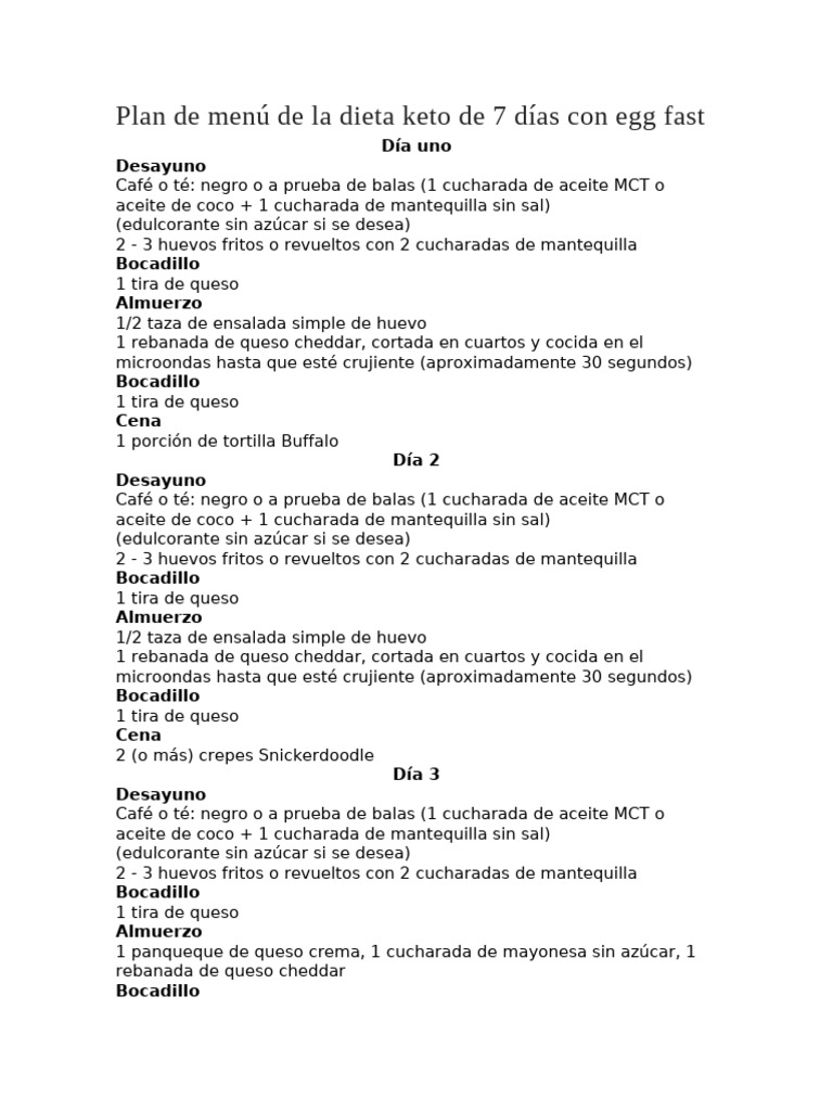Plan de Menú de La Dieta Keto de 7 Días Con Egg Fast | PDF | Almuerzo ...