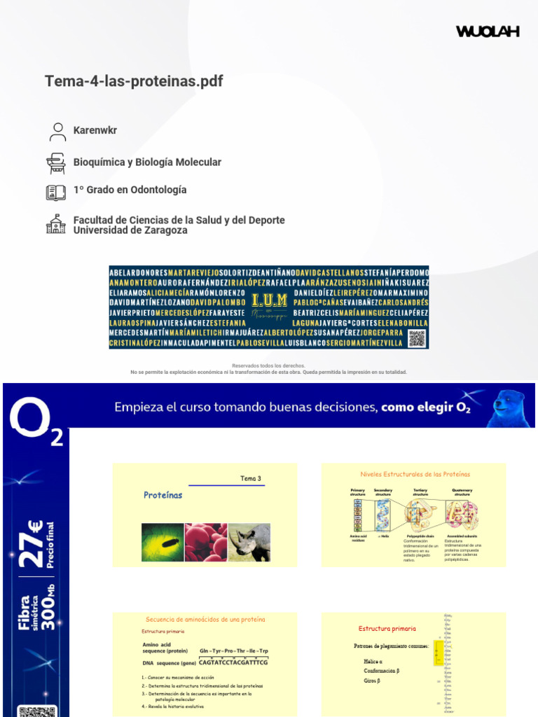 Wuolah Free Tema 4 Las Proteinas | PDF | Desnaturalización (bioquímica) | Colágeno