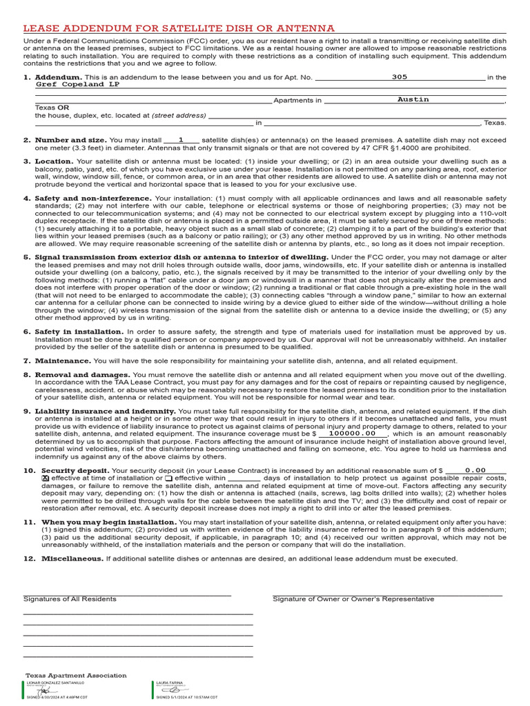 0004 Form Satellite Dish or Antenna Addendum Lease 5-1-2024 To 7 6 2025 ...