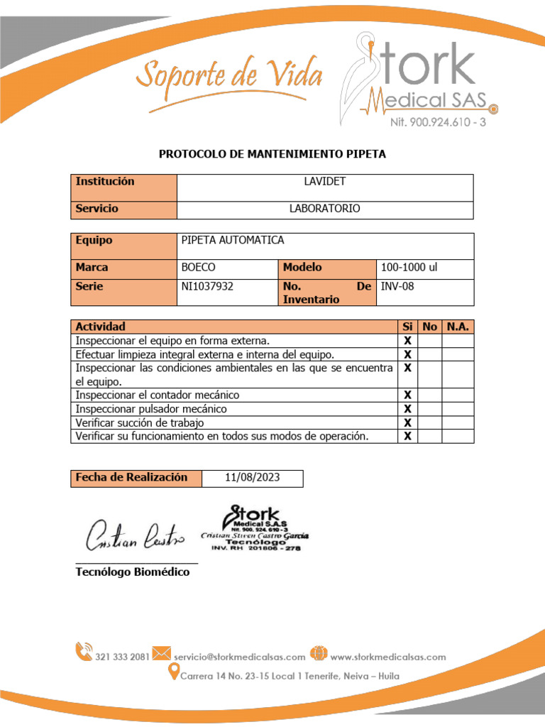 Protocolo de Mantenimiento Pipeta | PDF