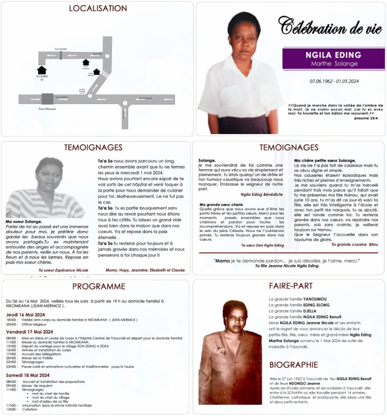 Programme Des Obseques de Ngila Eding Marth Solange | PDF