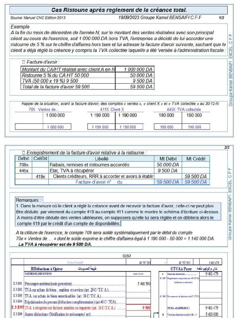 Cas Ristourne TVA-après Réglement Créances+déclaration | PDF